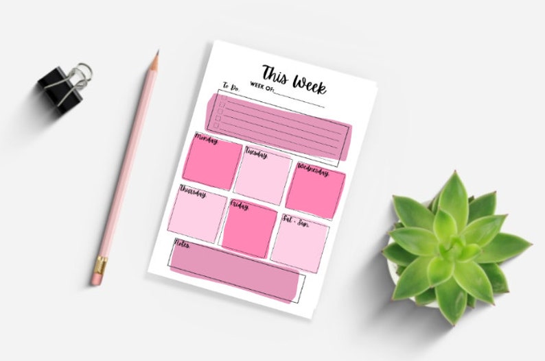 Printable Weekly Planning Sheet, Pink Color Scheme, Minimalistic, Boho ...