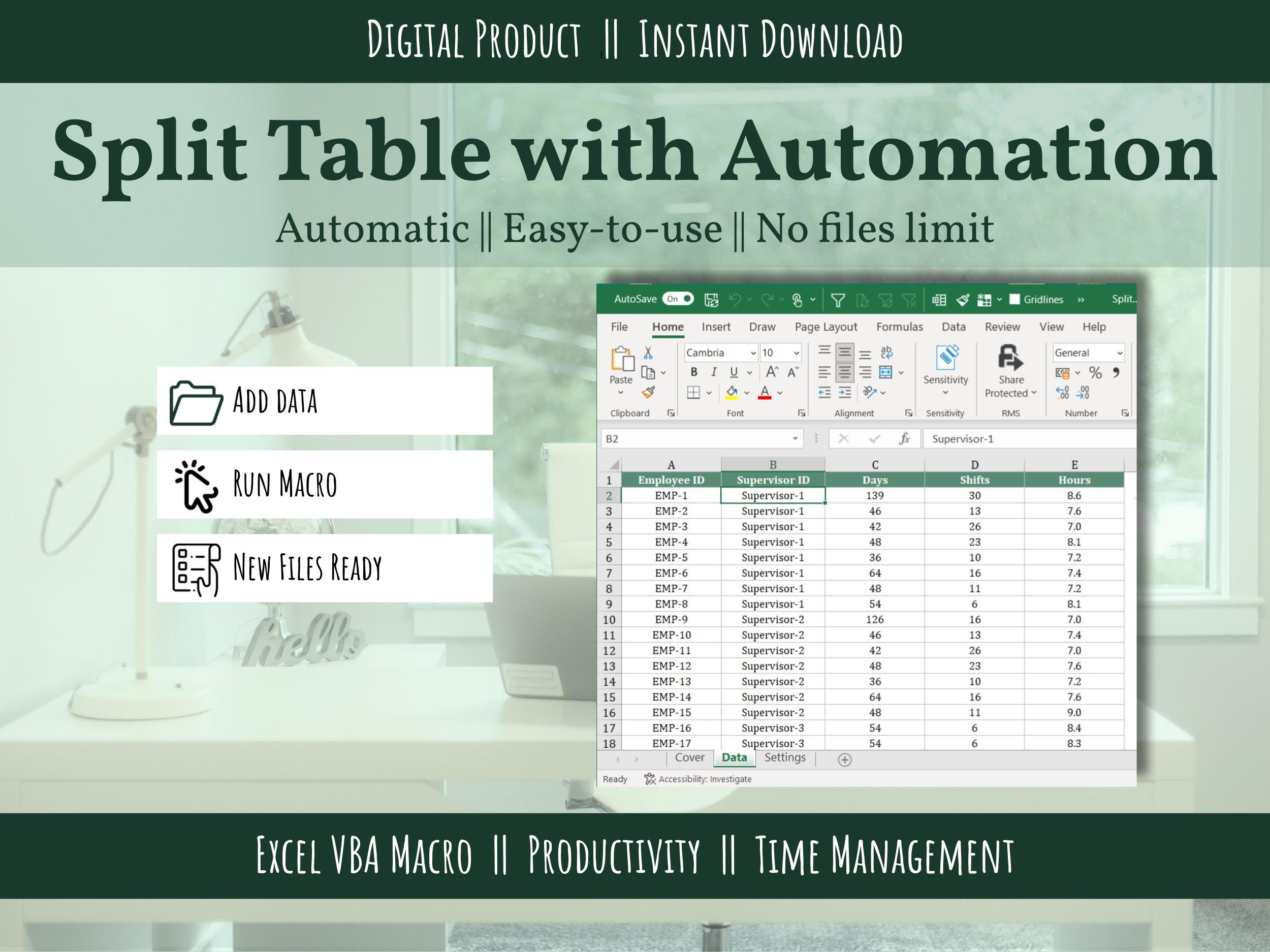 Split Table Into Separate Files | Productivity | Automatic Excel VBA for Document Management - Etsy
