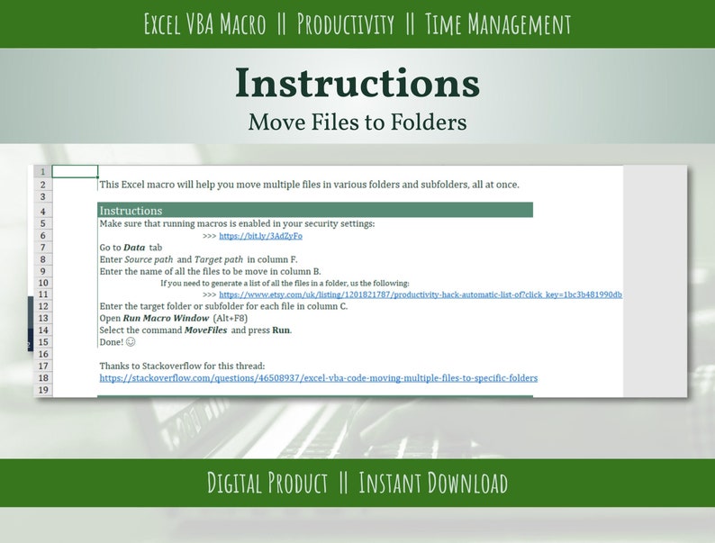 Arrange Files Into Folders Automatically With Excel Macro Document Management Hack Etsy Canada