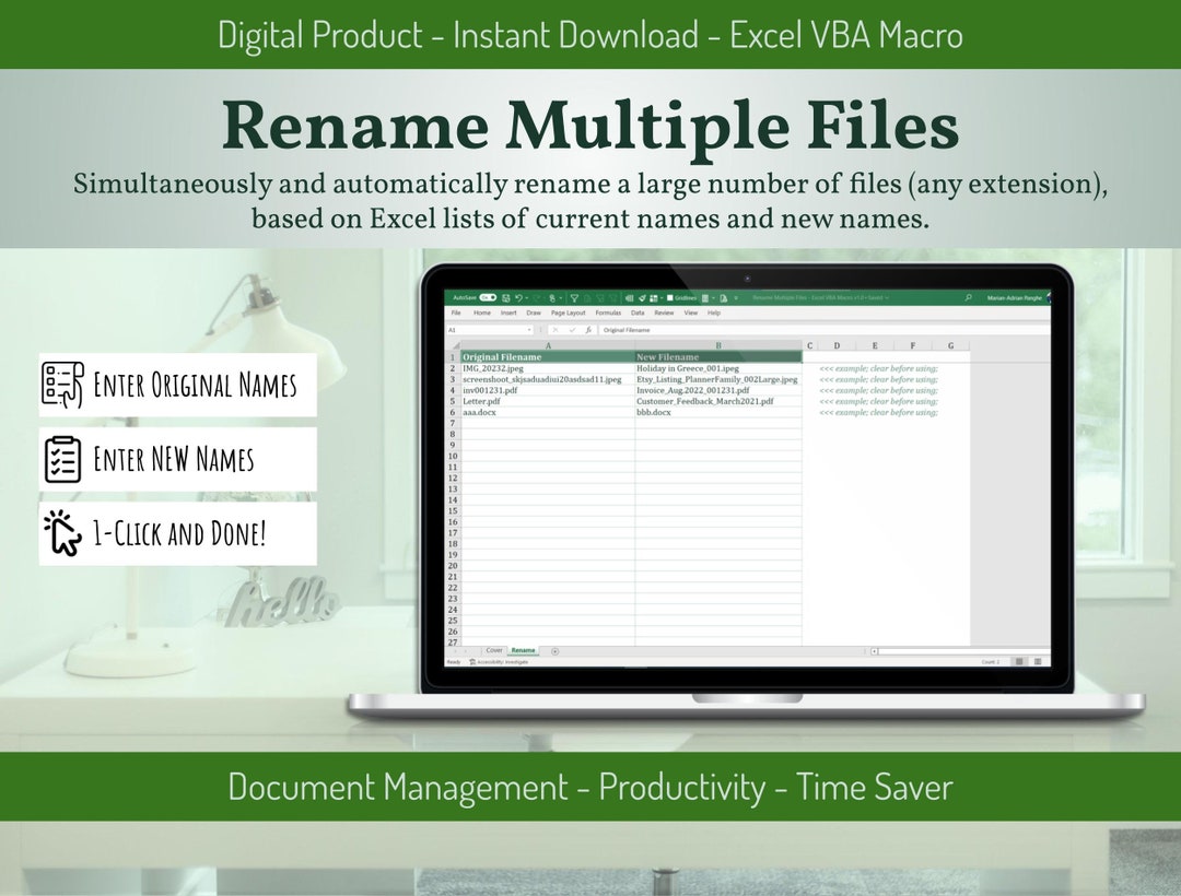 Rename Multiple Files Simultaneously, Using Excel Macro VBA | Works Instantly for Any File ...