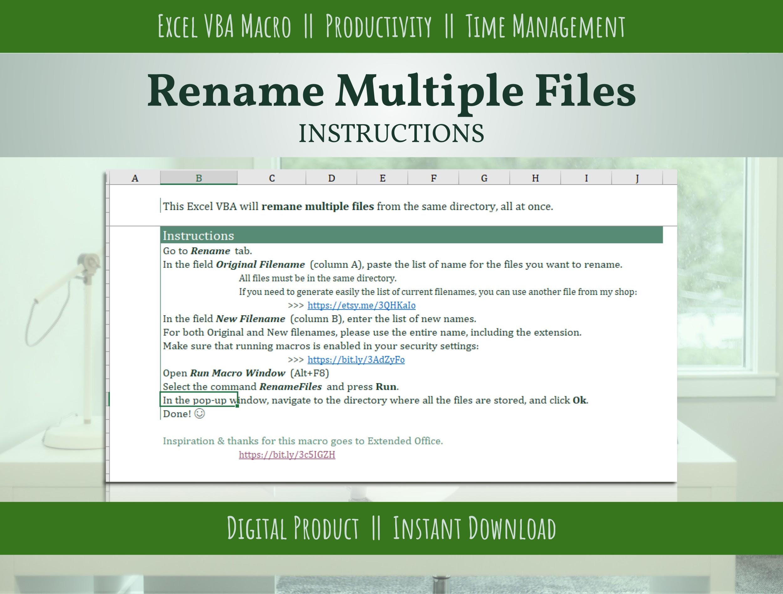 Rename Multiple Files Simultaneously Using Excel Macro Vba Works Instantly For Any File