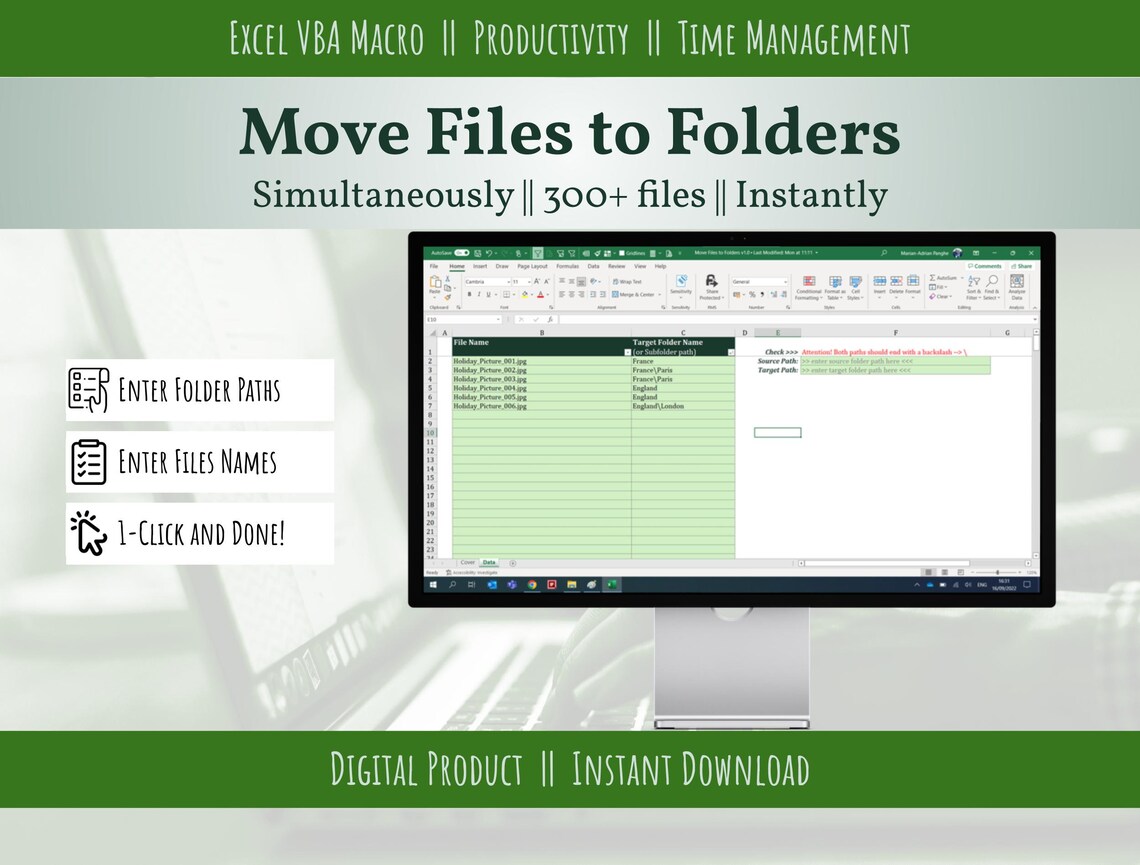 Automatic Document Management | Arrange Files Into Folders, With Excel Macro - Etsy