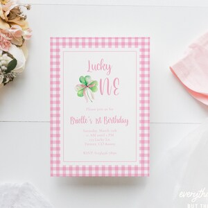 Printable Lucky One Birthday Invitation Template, Watercolor Four Leaf ...