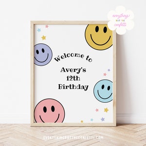 Smiley Faces Editable Printable Party Sign Template, Kids Party Sign ...