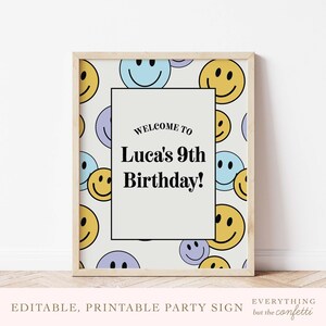 Smiley Faces Party Sign Template Editable Printable DIY - Etsy
