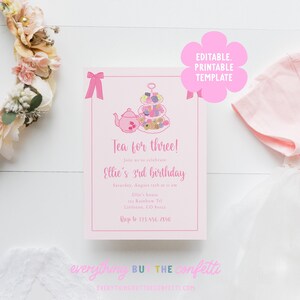 Tea for Three Birthday Party Invitation Template, Tea for Three ...