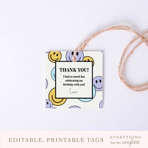 Smiley Faces Party Favor Tag Template Printable Editable DIY - Etsy