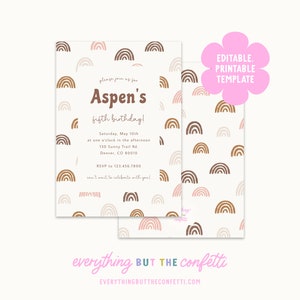 Boho Rainbow Invitation Template, Printable, Instant Download, Kids ...