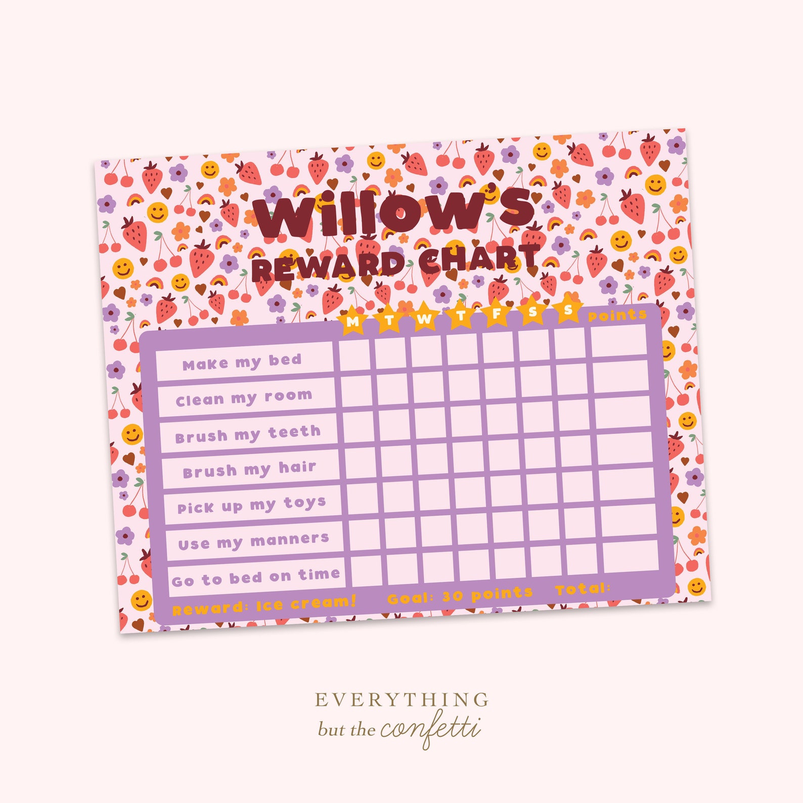 Printable Reward Chart Editable Instant Download Printable - Etsy