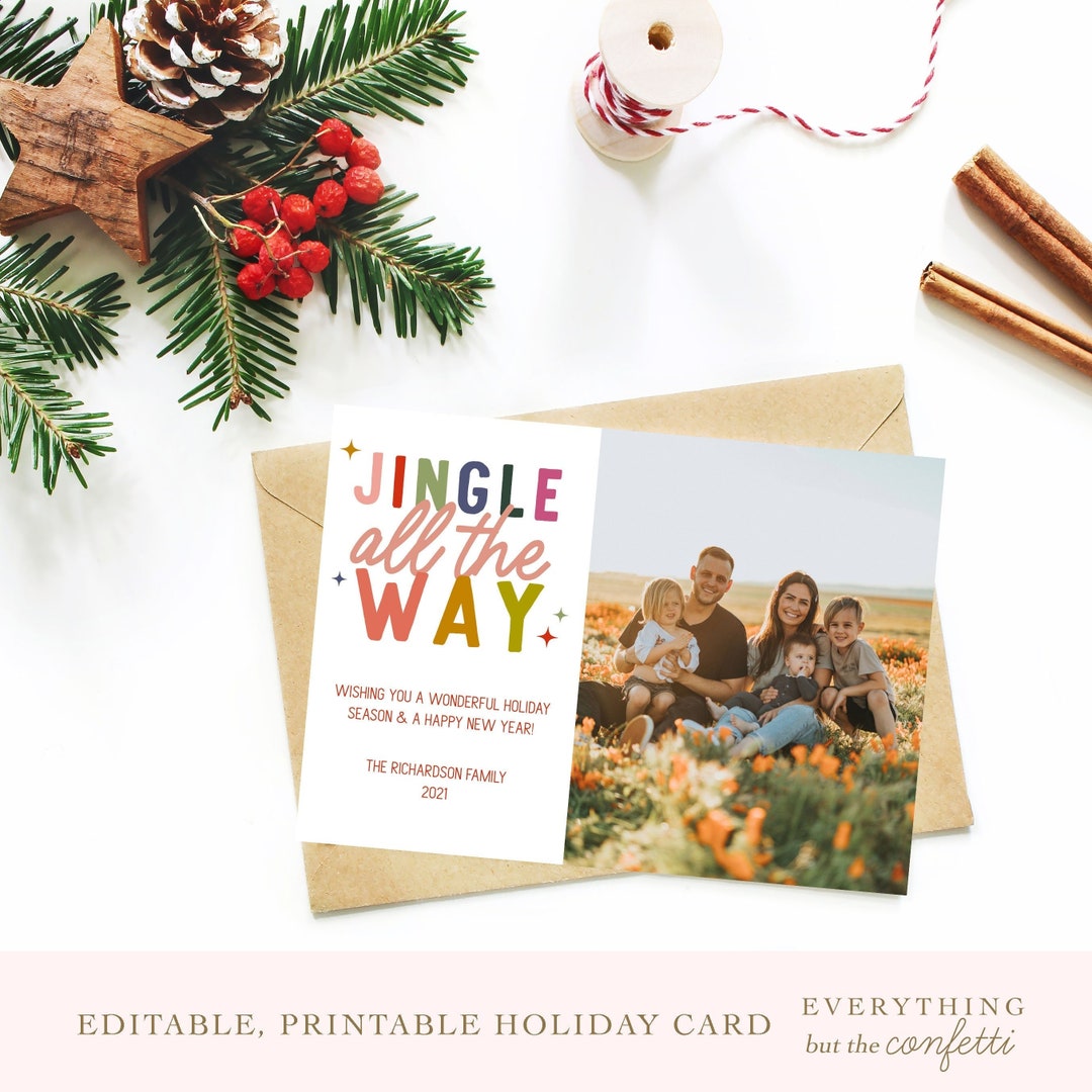 Jingle All the Way Editable, Printable Holiday Photo Card Template ...