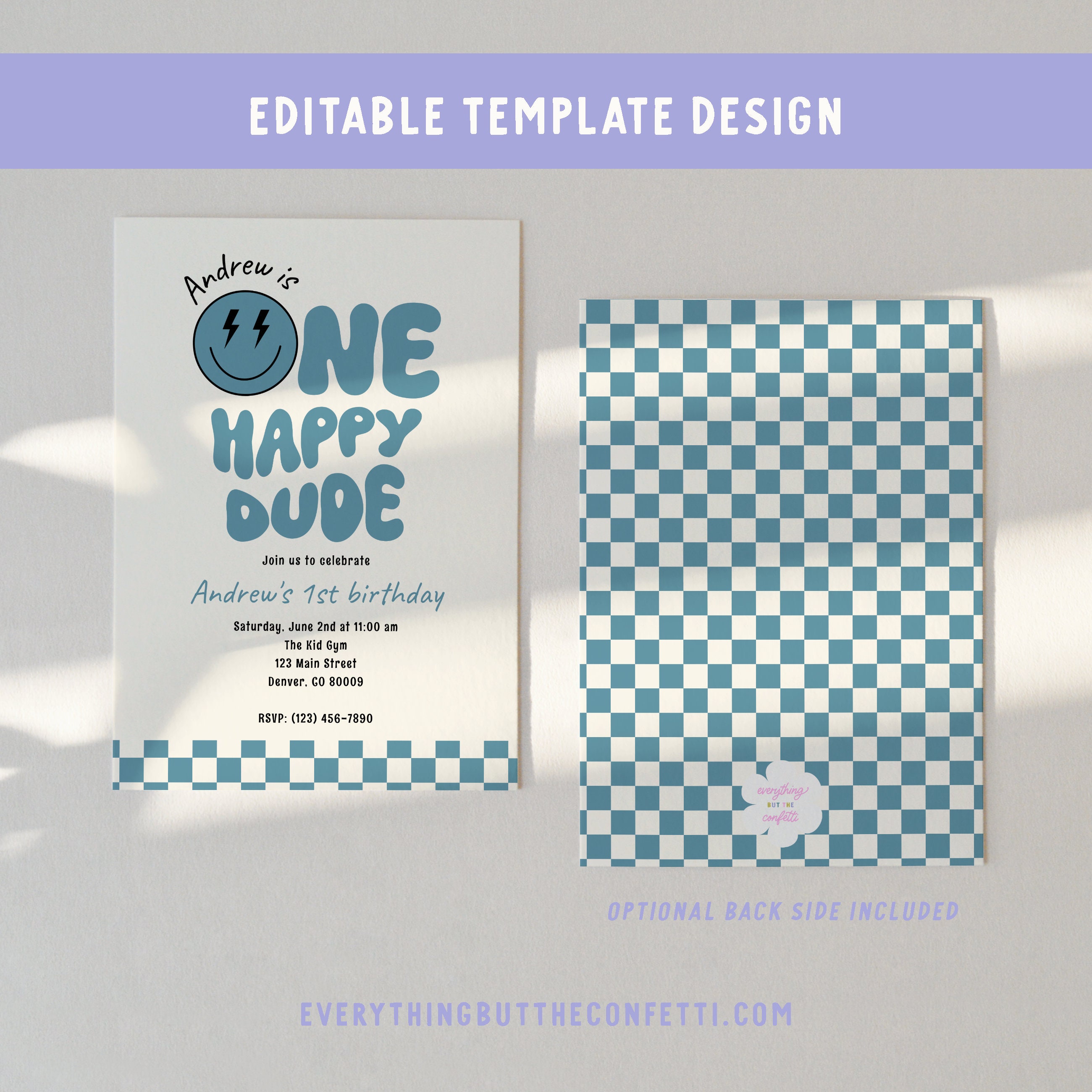 Printable One Happy Dude First Birthday Invitation Template, Smiley ...