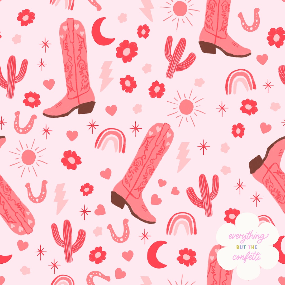 Cowgirl Rodeo Cowgirl Boots Seamless Digital Pattern Design, Cute ...