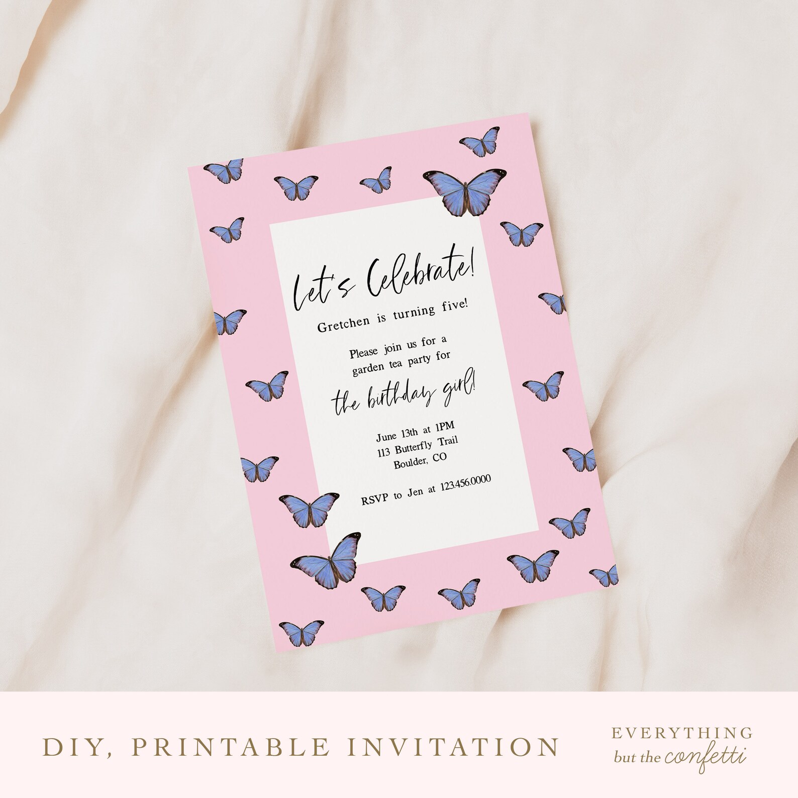 Butterflies Editable Printable Invitation Template Instant - Etsy