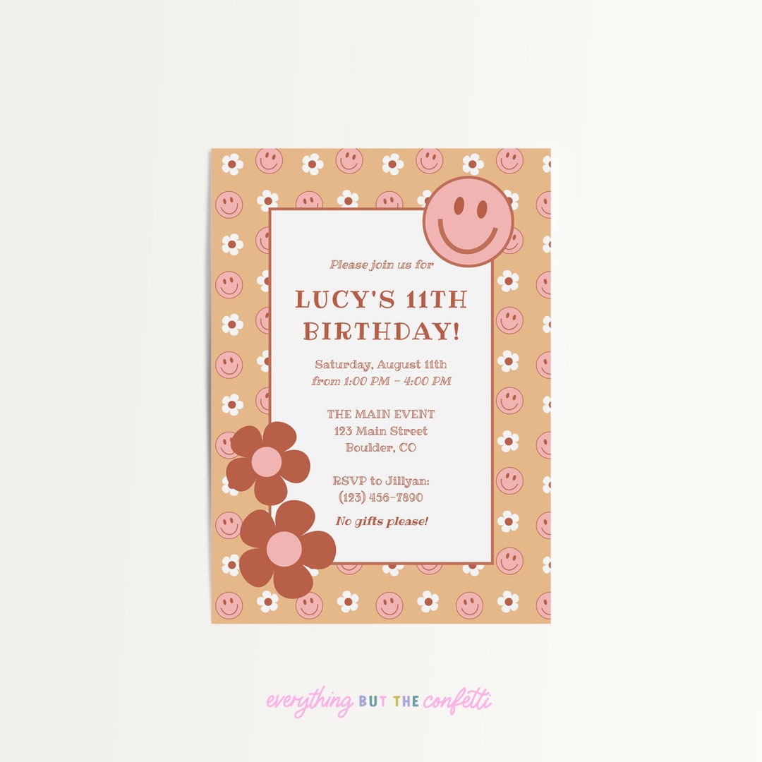 Smiley Faces Editable Printable Invitation Template, Kids Party Invite ...