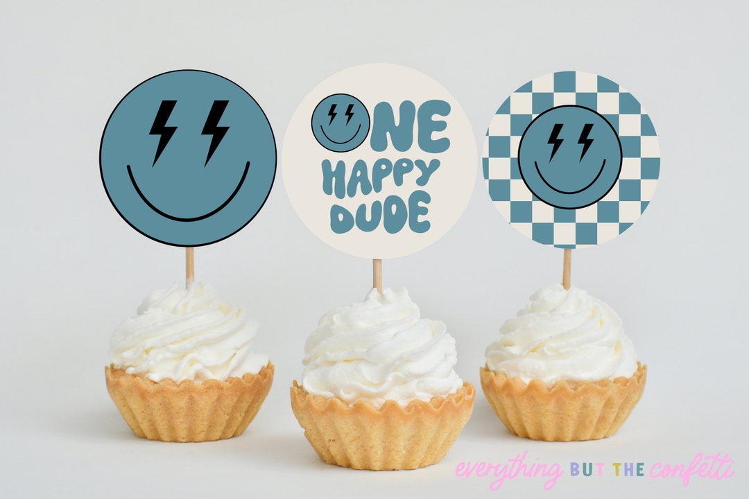 One Happy Dude Cupcake Toppers, One Happy Dude Birthday Cake Topper ...