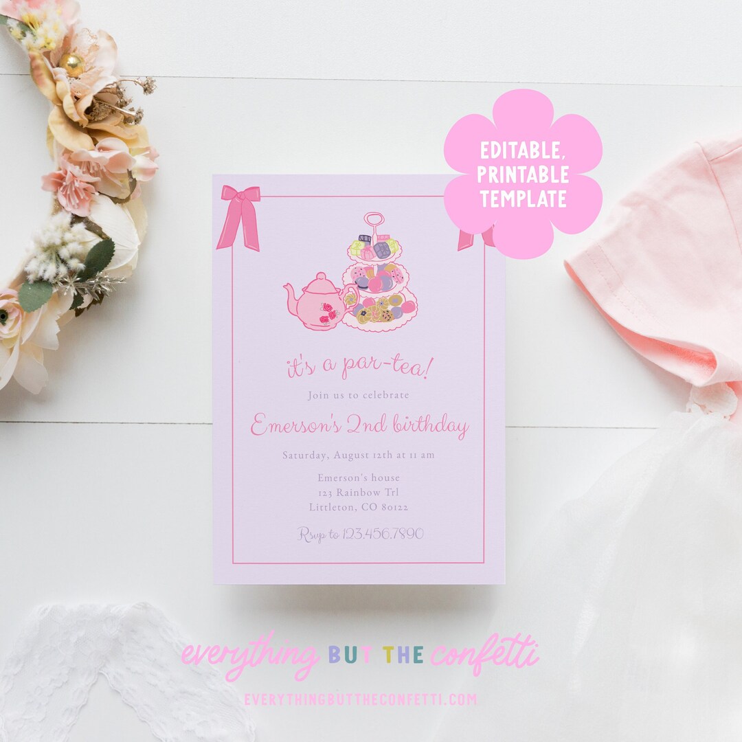 Let's Partea Birthday Invitation Template, Tea Party Birthday Invite ...