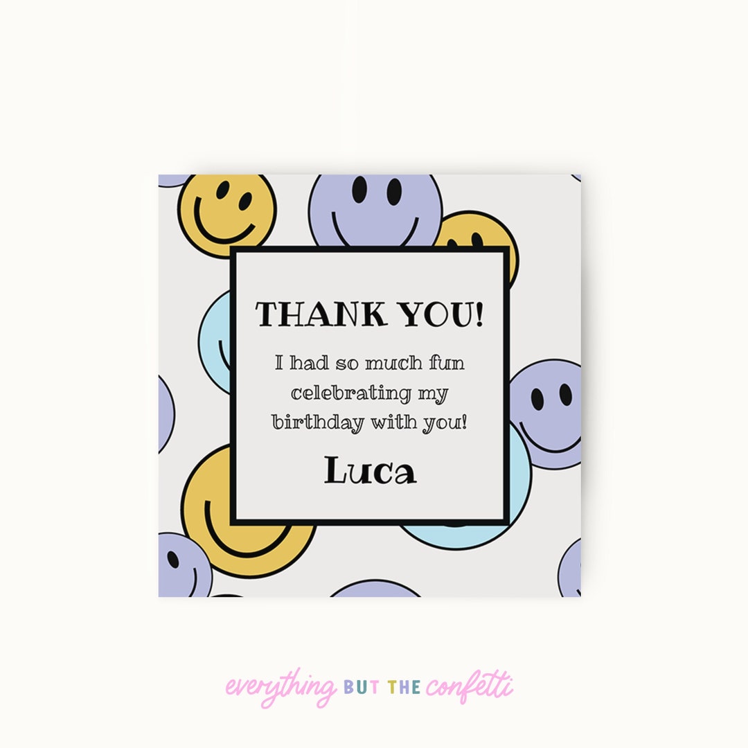 Smiley Faces Party Favor Tag Template, Printable Editable DIY Birthday ...