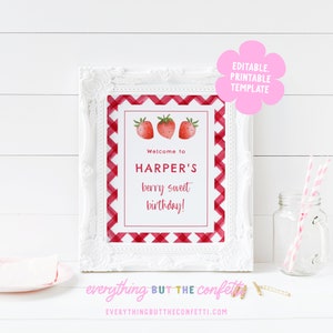 Berry Sweet Party Sign Template, Editable Printable Birthday Party Sign ...