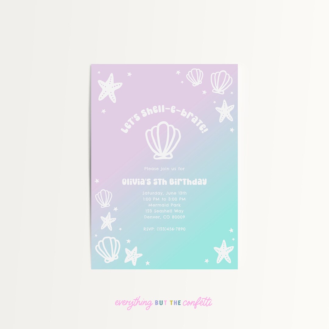 Printable Let's Shell-e-brate Party Invitation Template, Shellebrate ...
