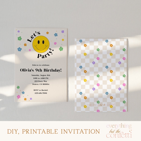 Smiley Faces Editable Printable Invitation Template Kids | Etsy