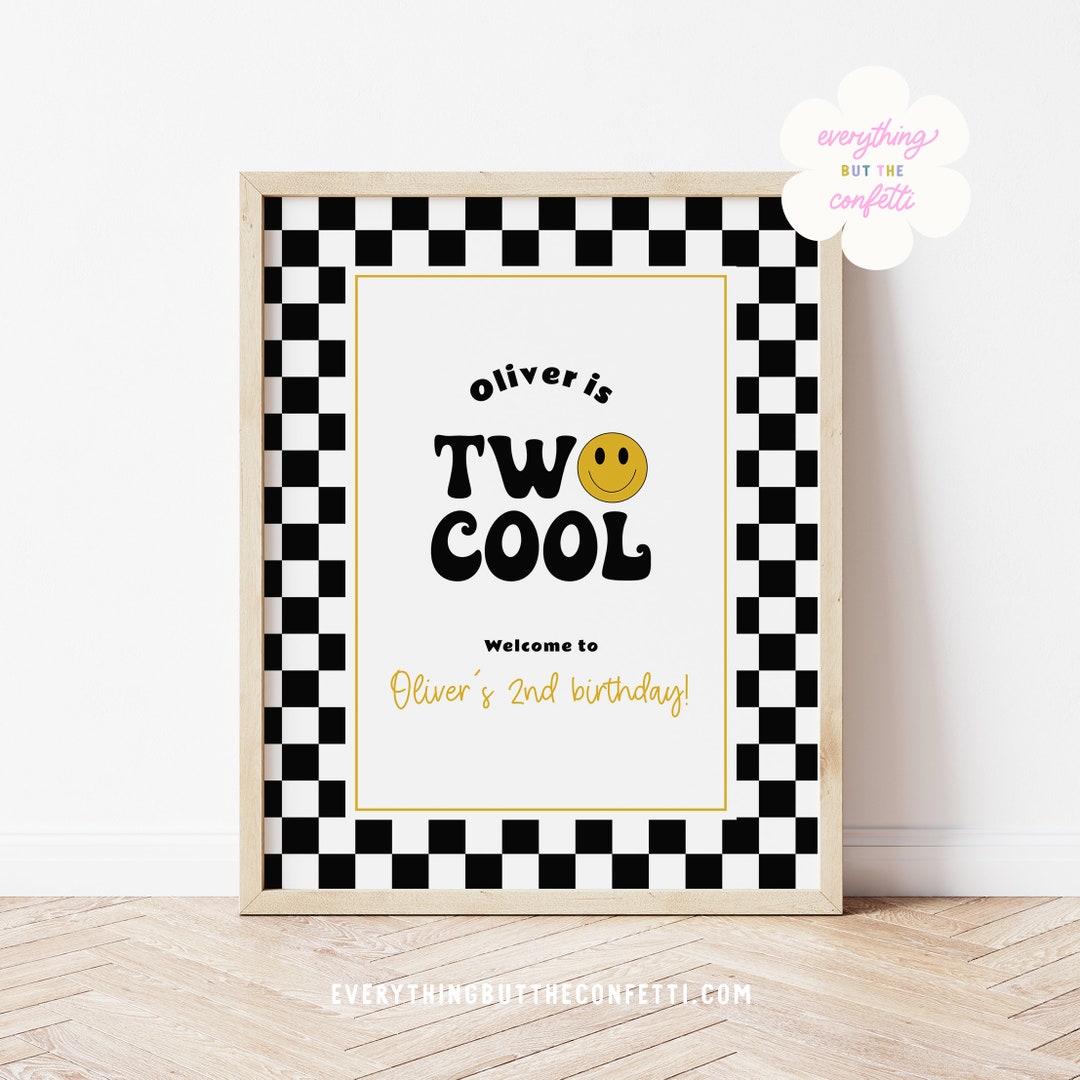 Two Cool Birthday Smiley Faces Editable Printable Party Sign Template ...