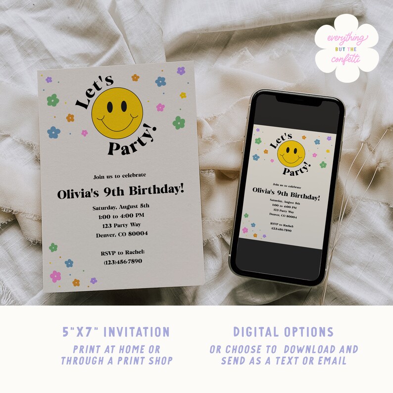 Smiley Faces Editable Printable Invitation Template Kids - Etsy
