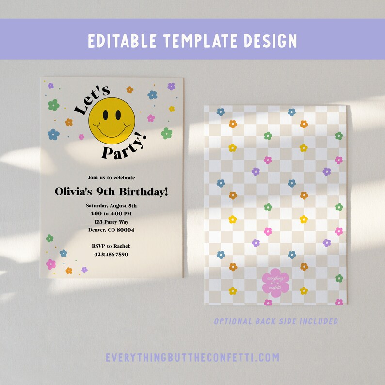 Smiley Faces Editable Printable Invitation Template Kids - Etsy