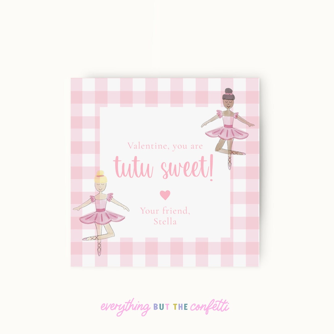 Printable Ballerinas Valentines for Kids, Tutu Valentine Tag, Ballerina ...