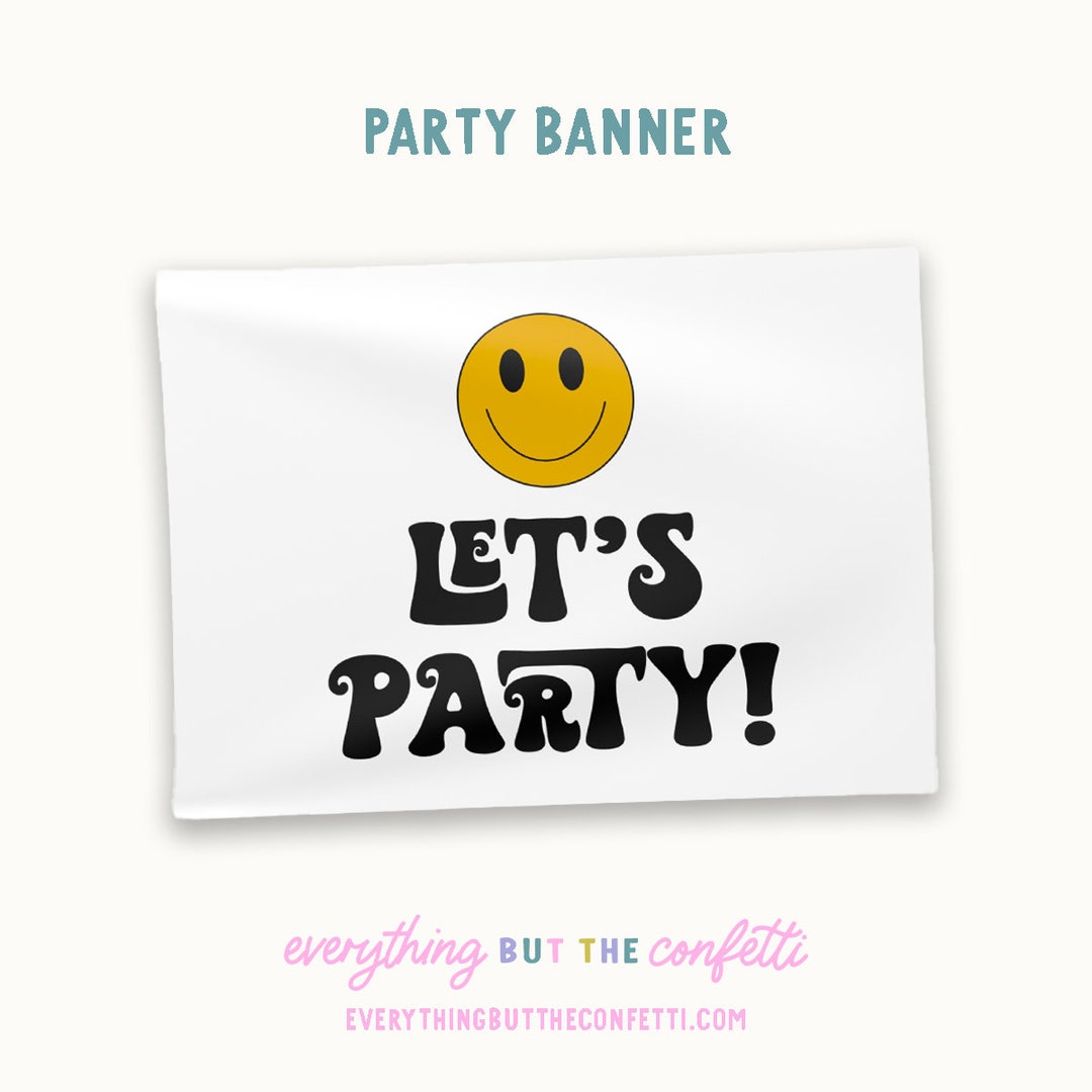 Smiley Face Birthday Party Banner, Smileys Retro Groovy Kids Party ...