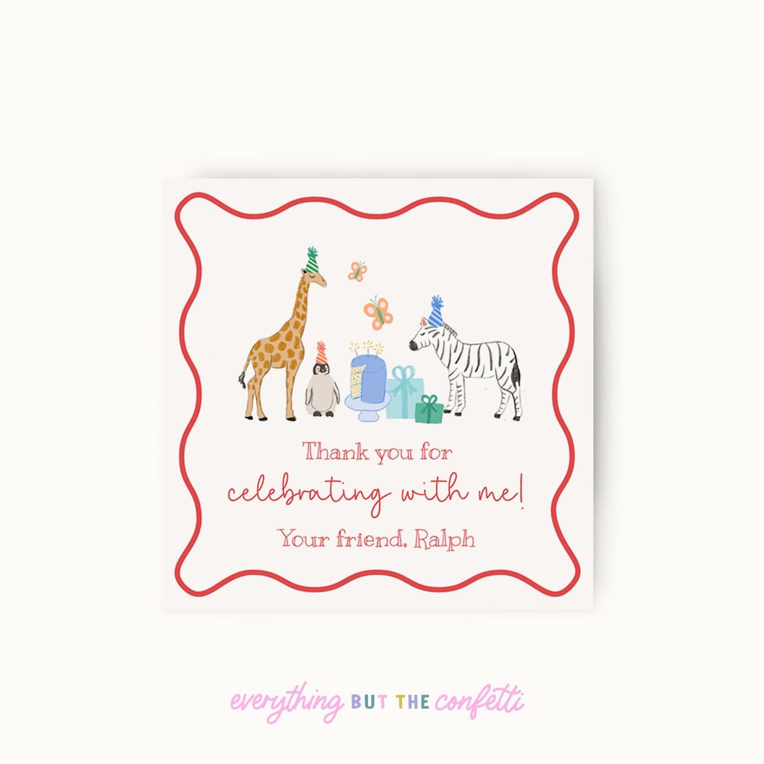 Party Animals Editable Printable Square Tags Template, Party Animals ...