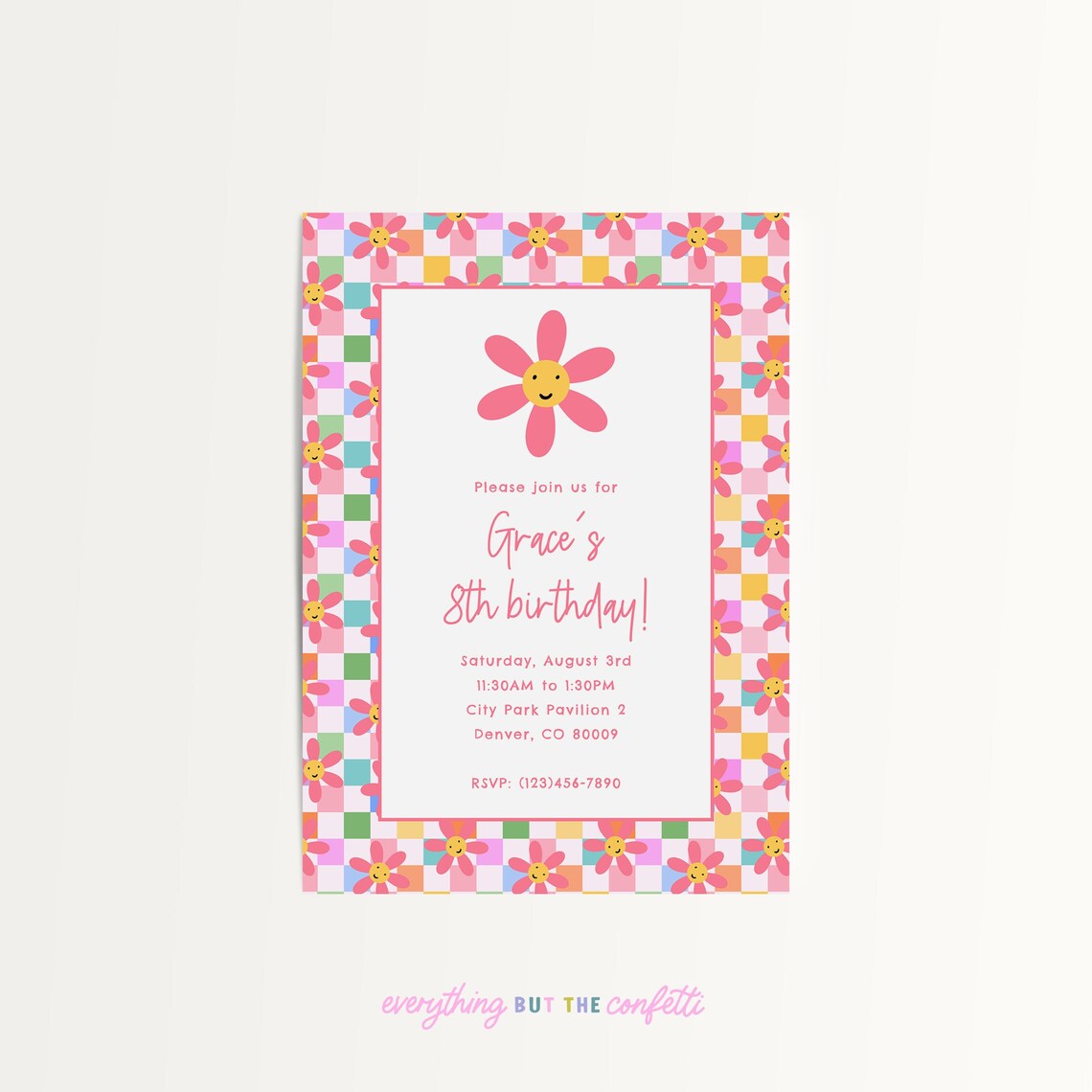 Smiley Faces Flower Power Editable Printable Invitation Template, Kids ...