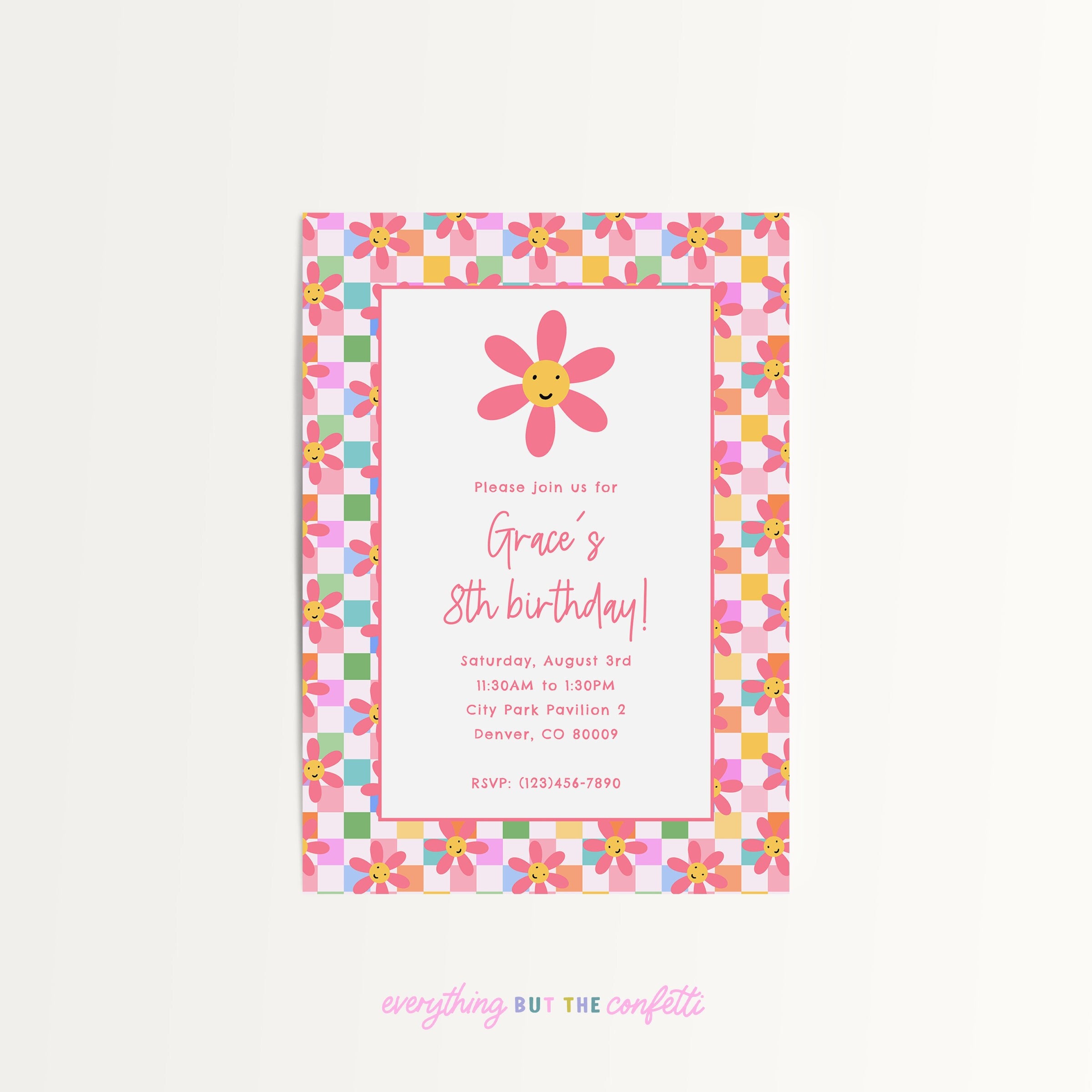 Smiley Faces Flower Power Editable Printable Invitation Template, Kids ...