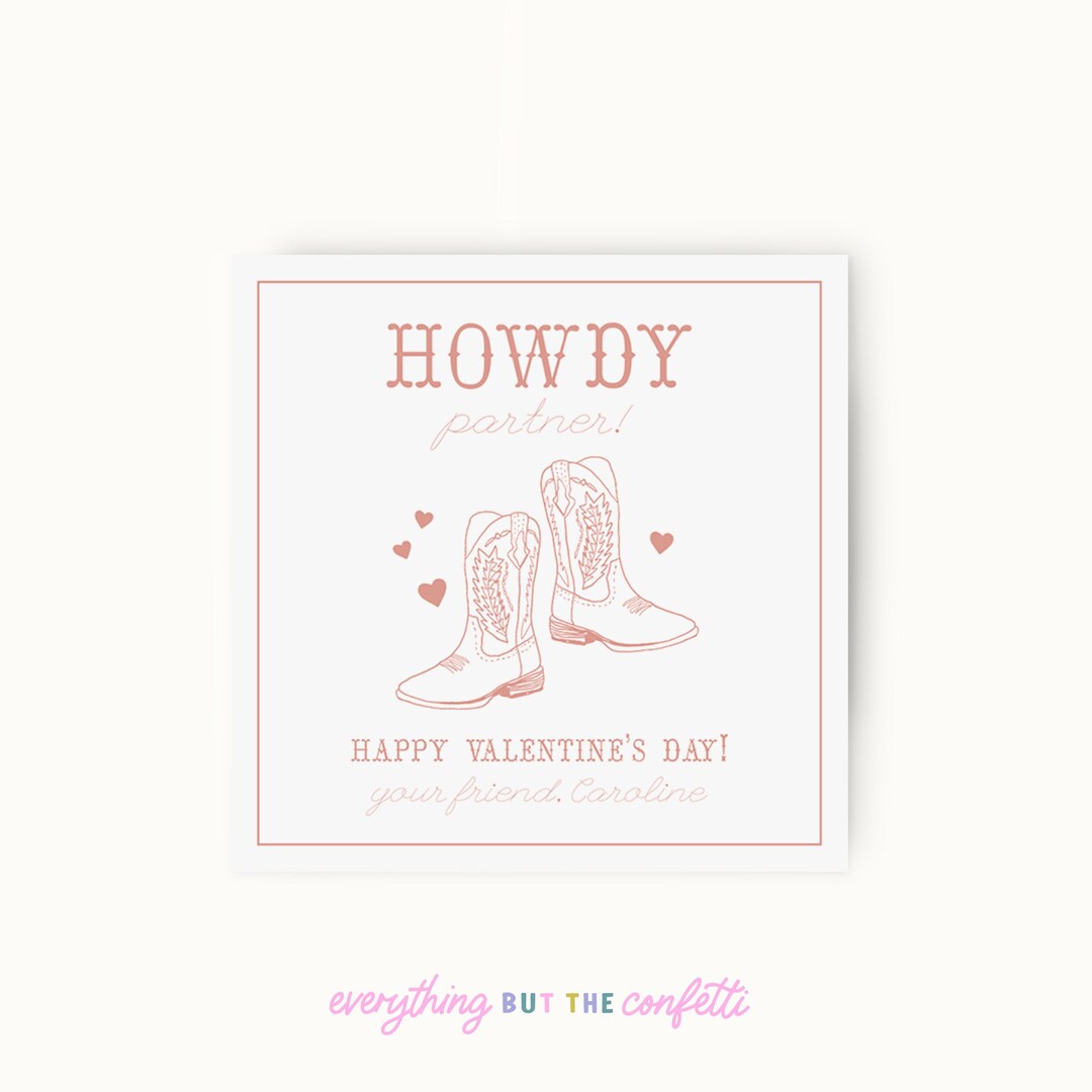 Cowgirl Valentines Day Card Printable, Valentines for Kids, Howdy ...