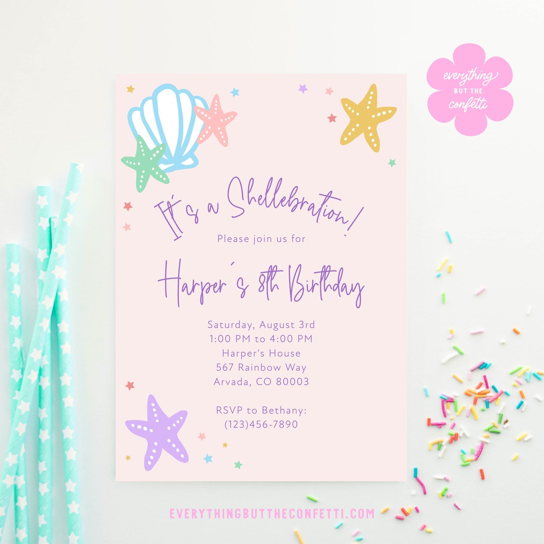 Magical Shellebration Editable Printable Invitation Template - Etsy