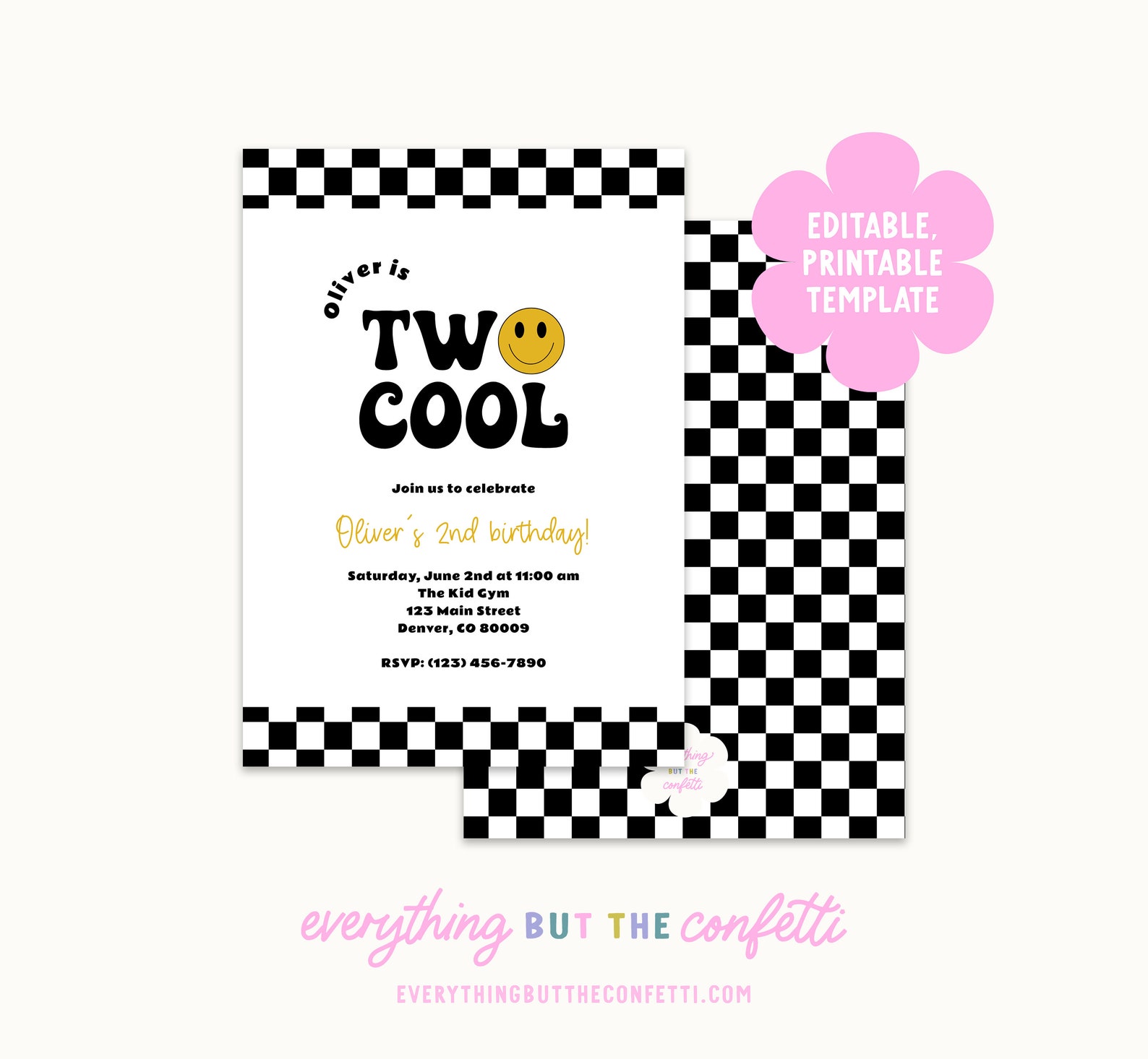 Two Cool Birthday Invitation Printable Template, Smiley Faces Editable ...