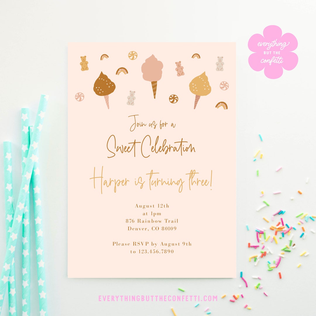 Boho Candy Birthday Invitation Template, Kids Party Invites, DIY Party ...