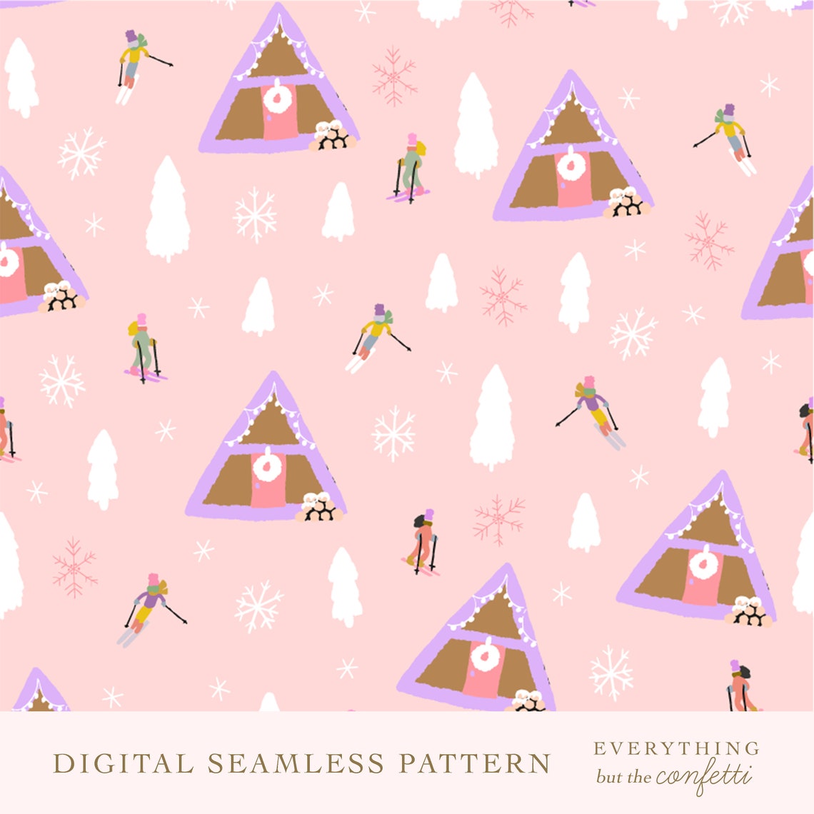 Winter A-frame and Skiers Digital Seamless Pattern Christmas - Etsy