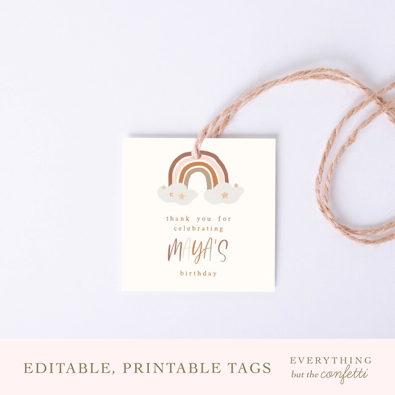 Boho Rainbow Party Favor Tags Template Party Gift Tags DIY - Etsy