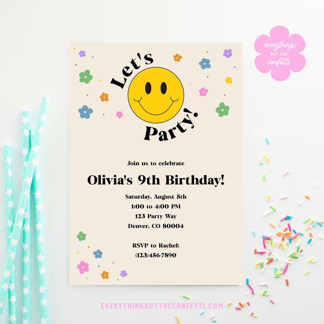 Smiley Faces Editable Printable Invitation Template Kids - Etsy