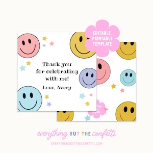 Smiley Faces Editable Printable Party Favor Tags Template, Kids Party ...