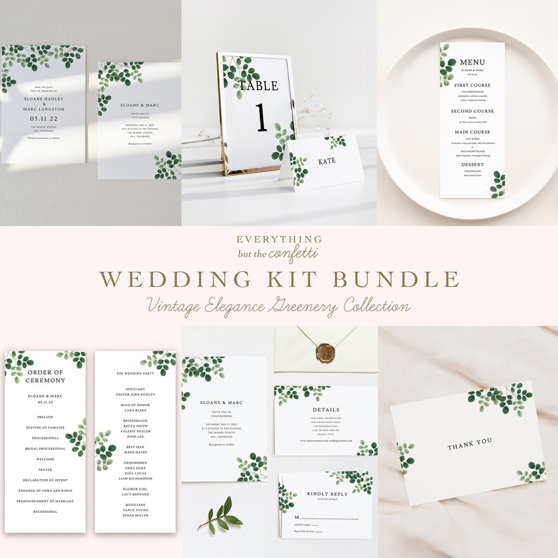 Vintage Elegance Greenery Wedding Kit Bundle Wedding - Etsy