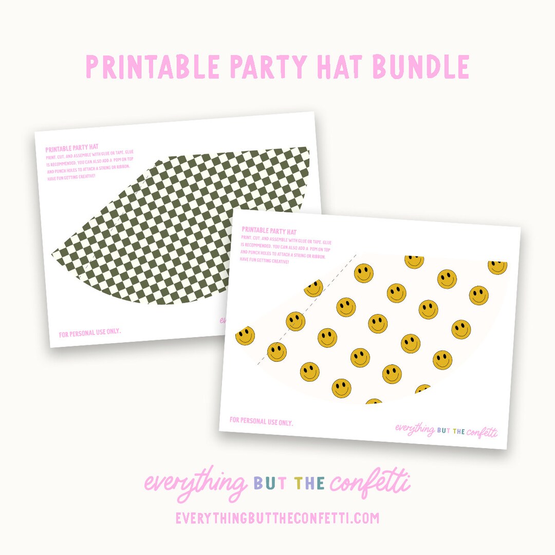 Smiley Faces Checkered Retro Birthday Party Hat Printable, DIY ...