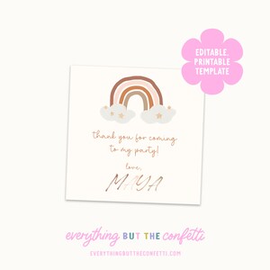 Boho Rainbow Party Favor Tags Template, Party Gift Tags, DIY Gift Tags ...