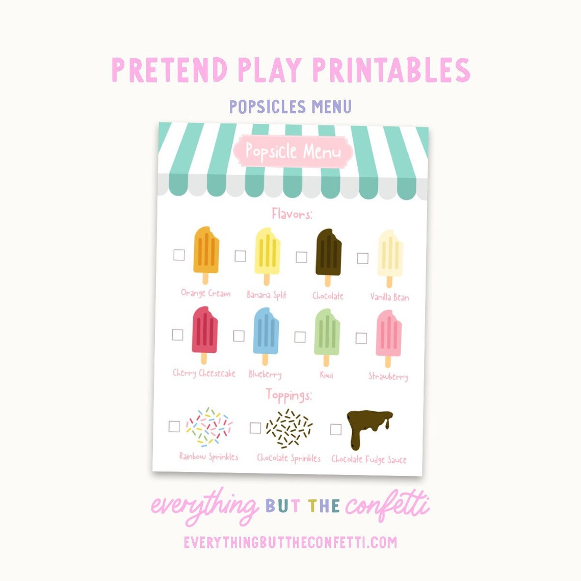 Popsicle Menu Pretend Play Printable, Printable Pretend Play Menus ...