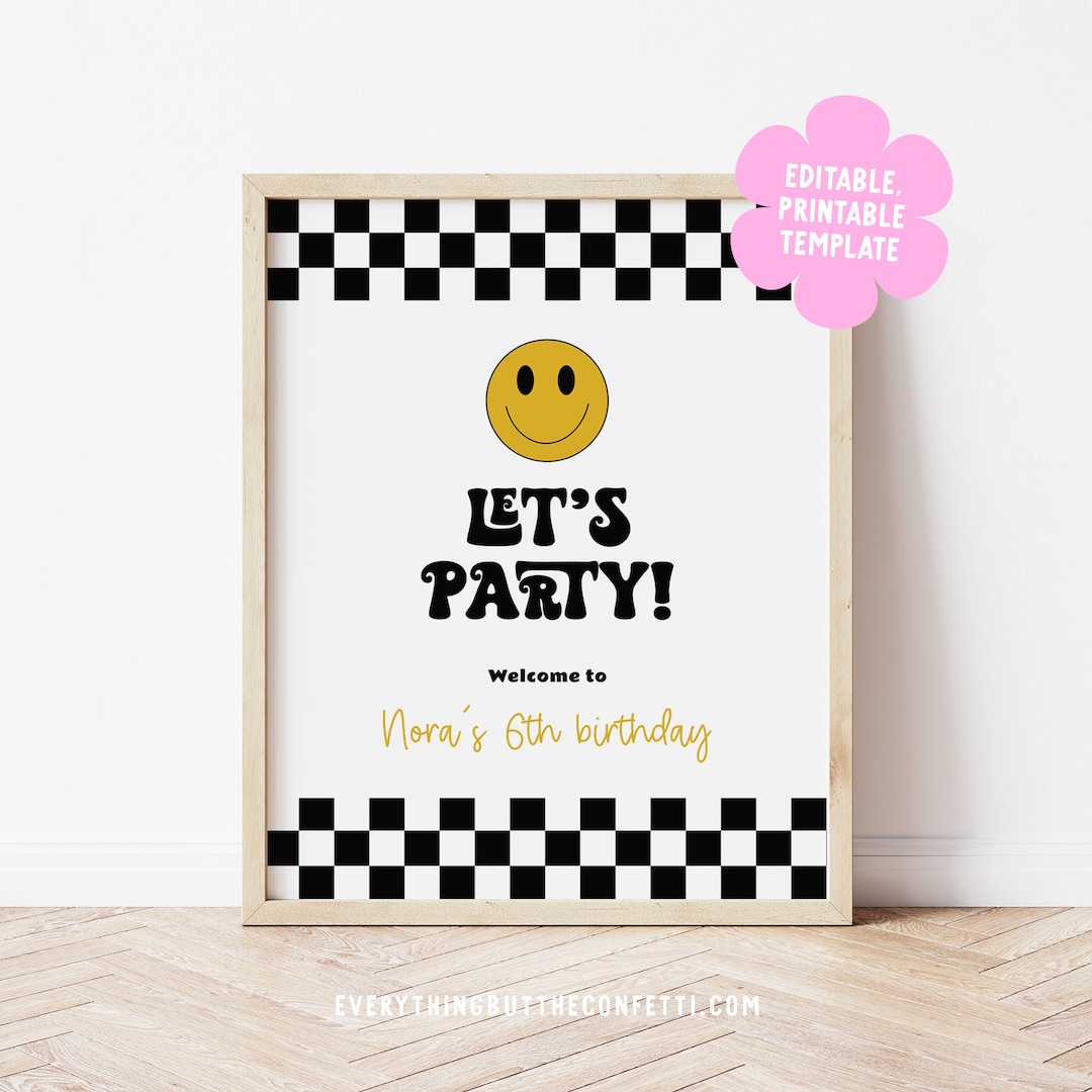 Smiley Faces Editable Printable Party Sign Template, Kids Party Sign ...