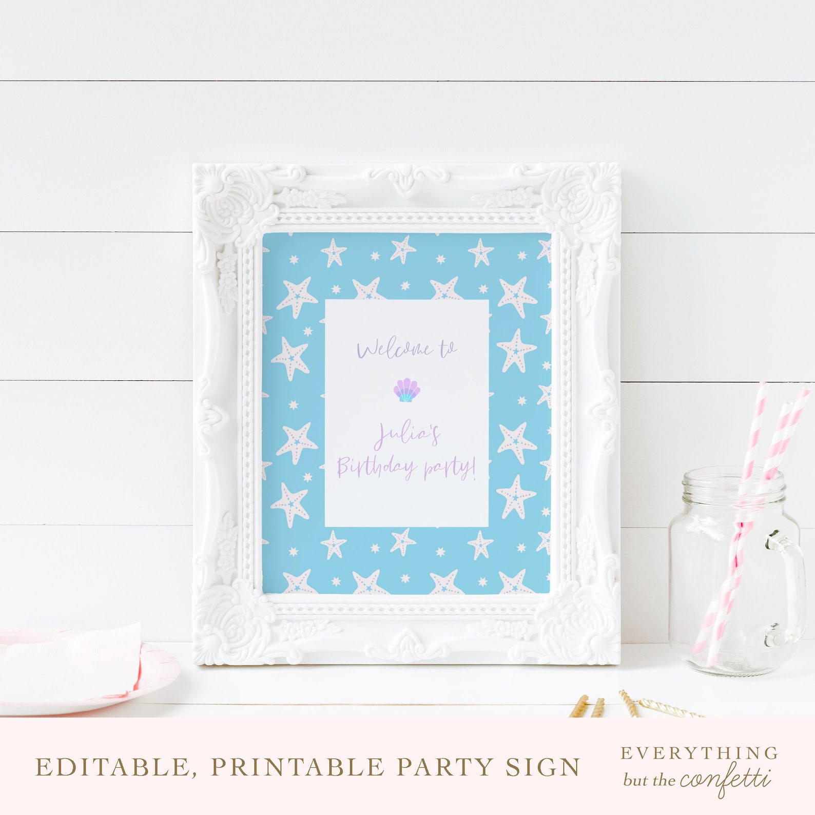 Starfish Party Sign Template, Editable, Printable, Instant Download ...