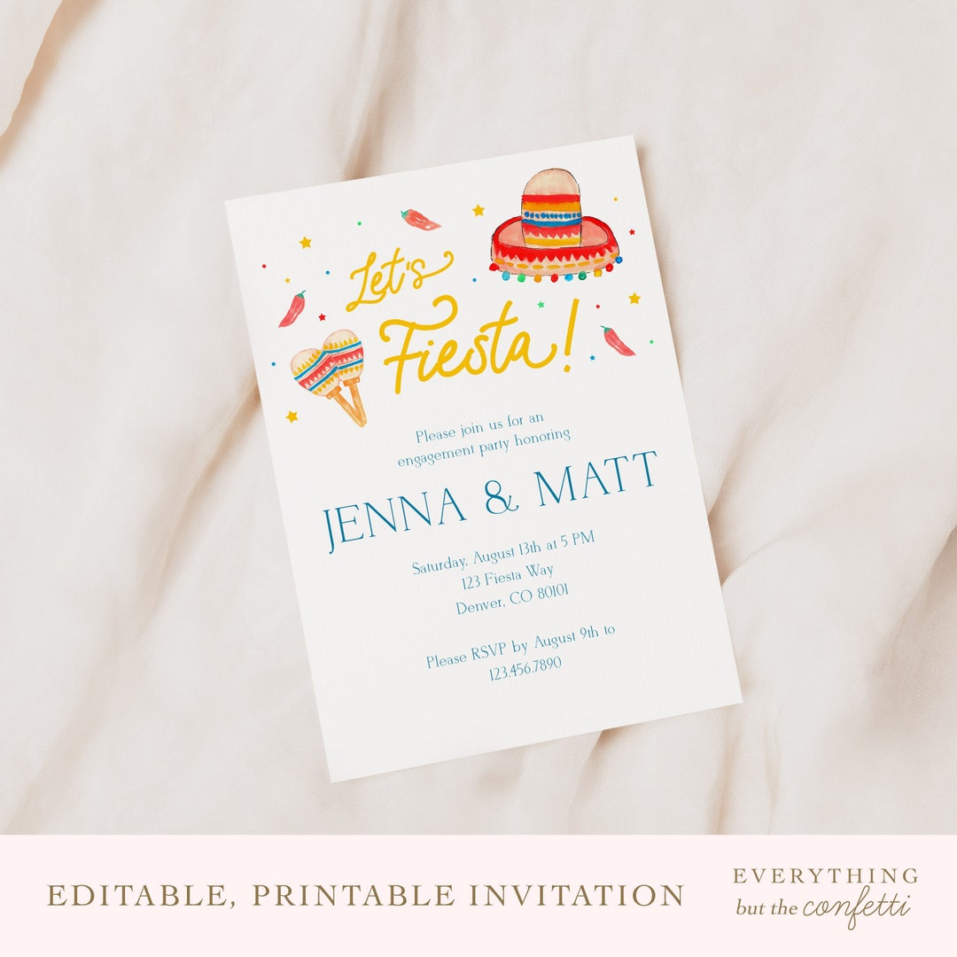Let's Fiesta Printable Invitation Template, Engagement Party Invitation ...