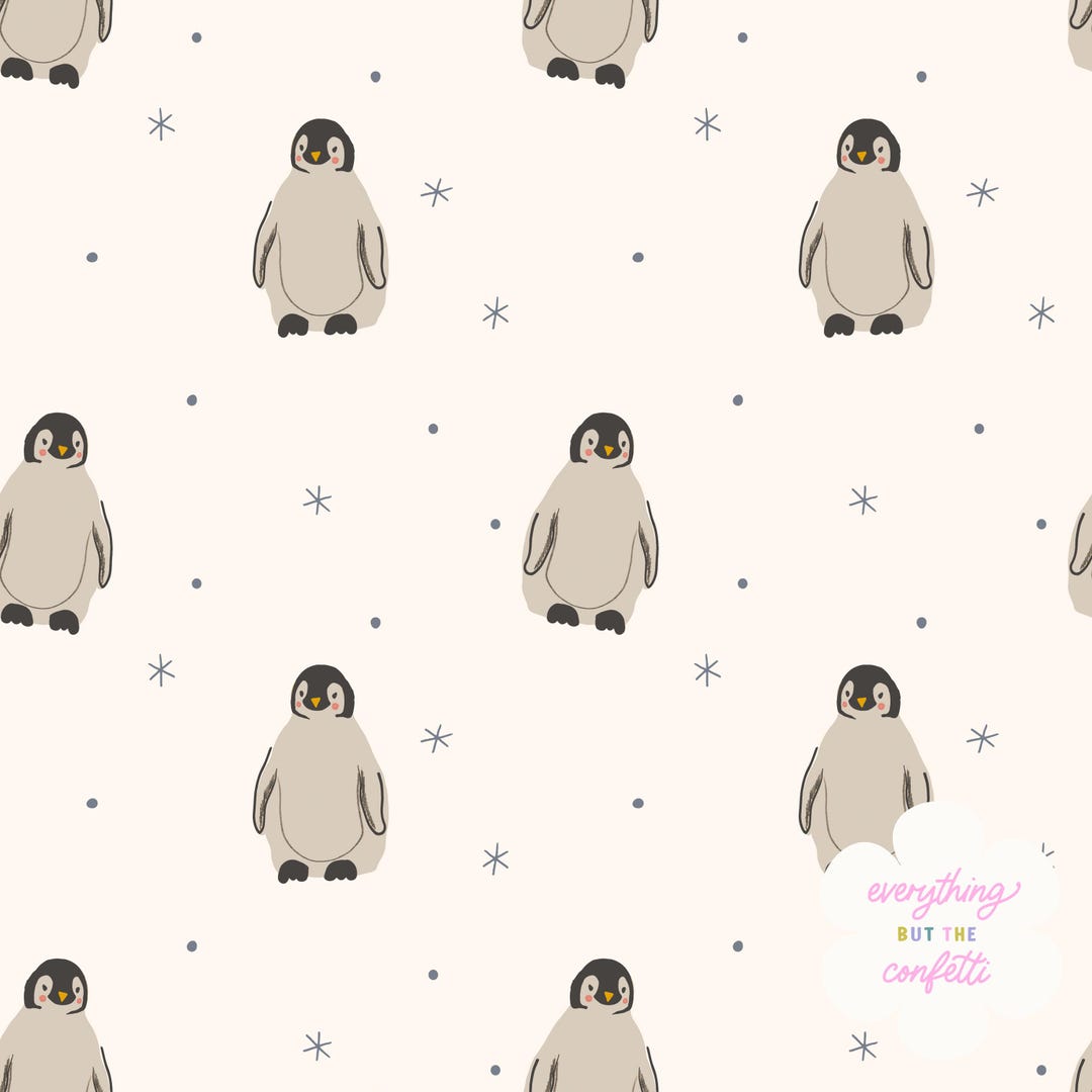 Snowy Penguins Seamless Pattern, Simple Neutral Cream Winter Pattern ...