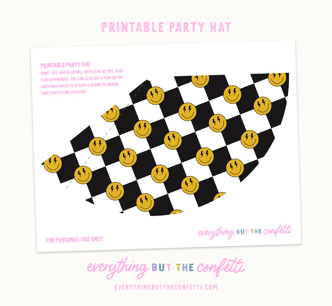 Smiley Faces Birthday Party Hat Printable, Printable Birthday Party ...