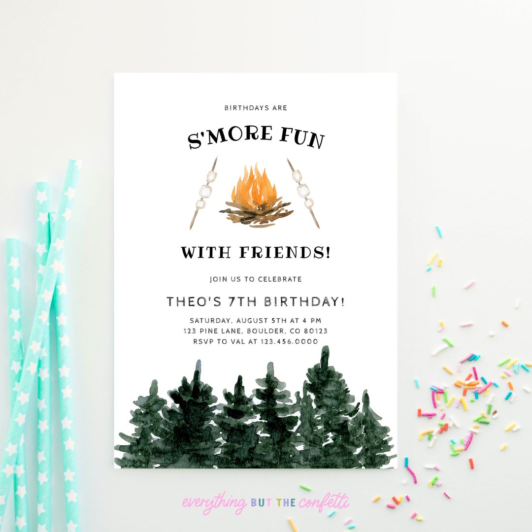 S'more Fun Birthday Party Invitation Template, Printable, Instant ...